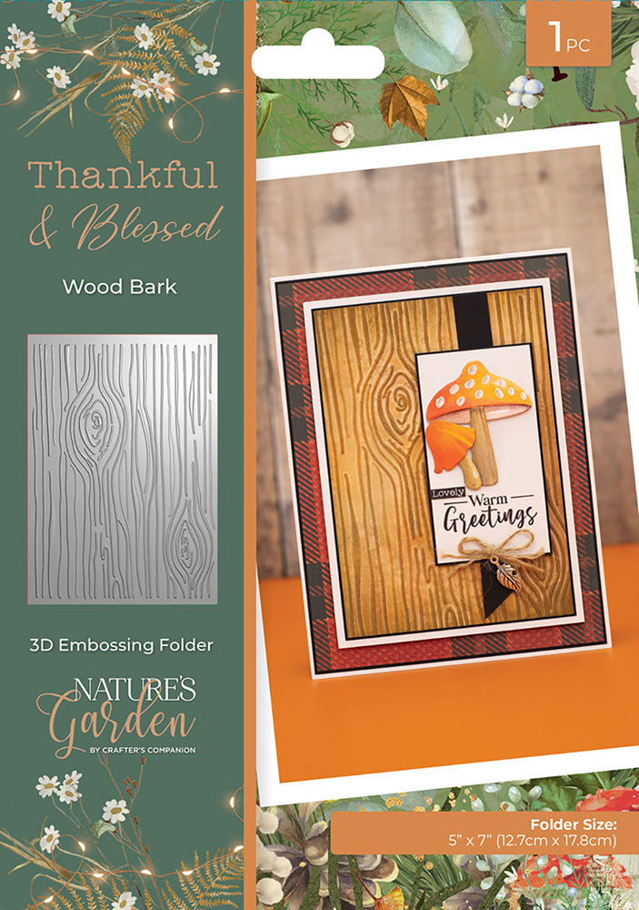 Nature's Garden 3D Embossing Folder Wood Bark, Thankful & Blessed ...